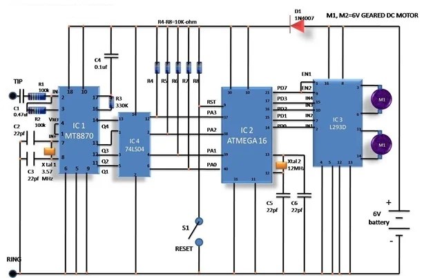 Circuit Diagram Of Cell Phone Operated Robot