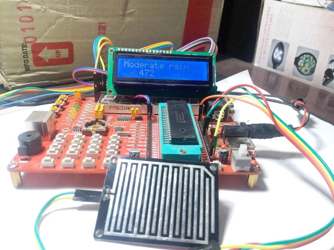 rain detector circuit using pic microcontroller - rain drop sensor
