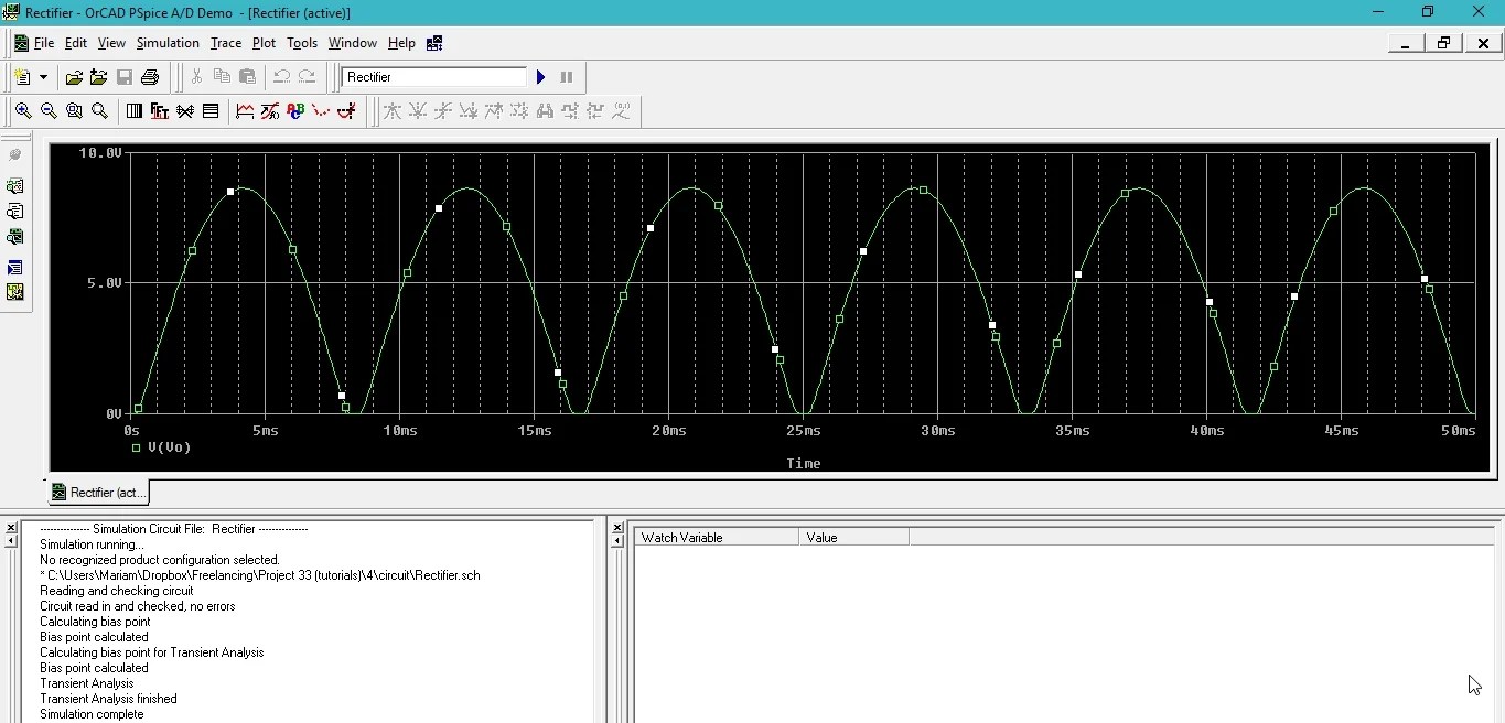 Full Wave Rectifier Circuit Using Matlab
