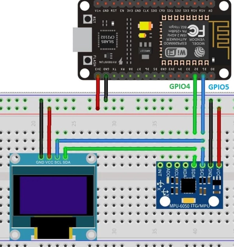 MPU-6050 with ESP8266 NodeMCU (Arduino IDE) - Display on OLED