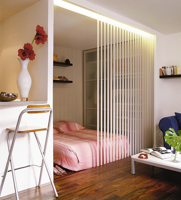 Create a bed alcove with vertical blinds • Offbeat Home & Life