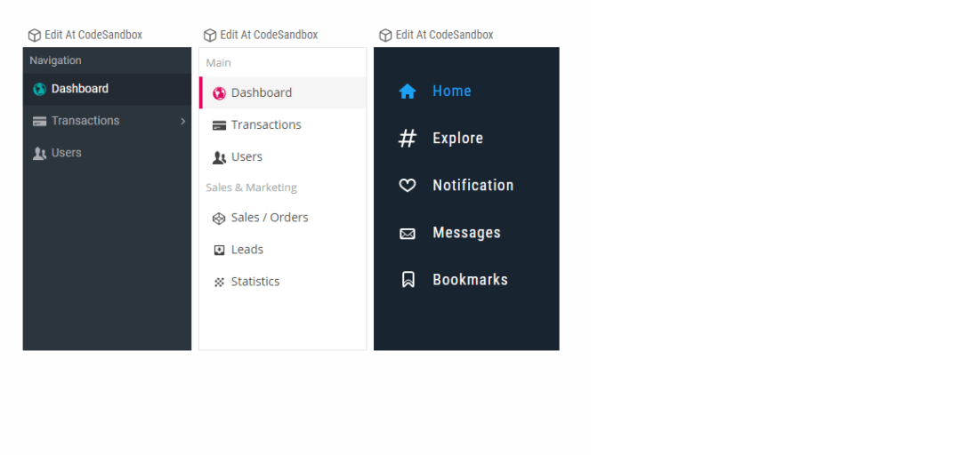 React Sidebar Menu Component Examples - OnAirCode