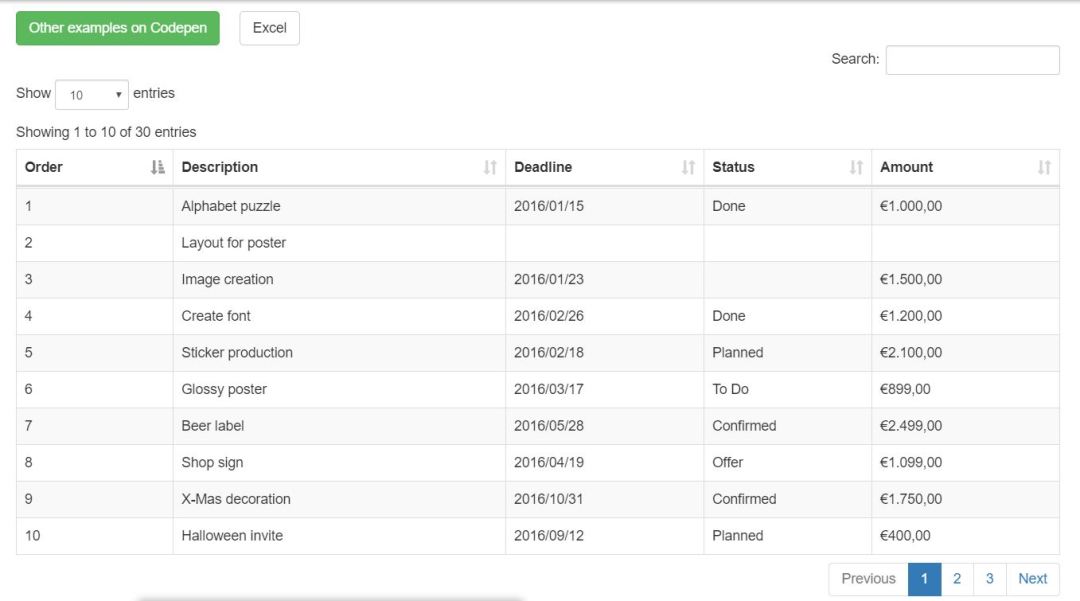 17+ Datatable CSS Examples with Code Snippet - OnAirCode