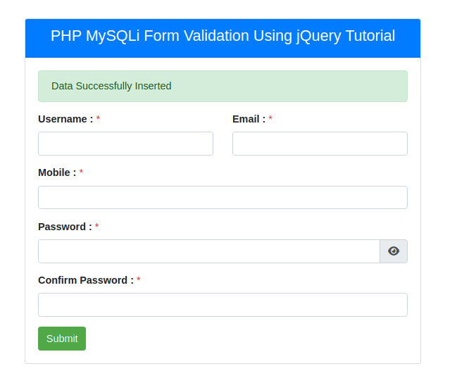 PHP MySQLi Form Validation Using jQuery Tutorial