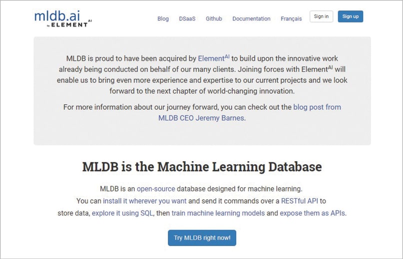 MLDB: Machine Learning Database for the Cloud and for Docker
