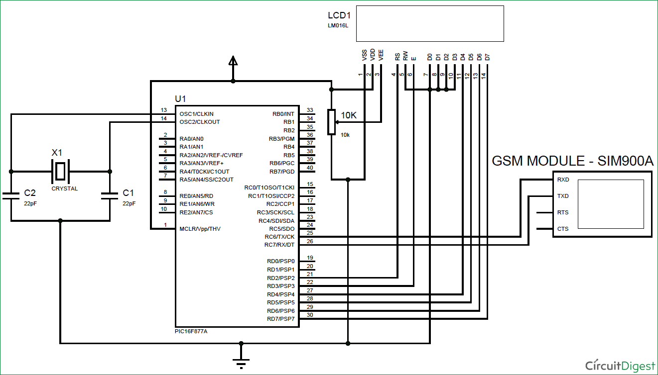Circuit Diagram Gsm Module Interfacing Microcontroller - Circuit Diagram
