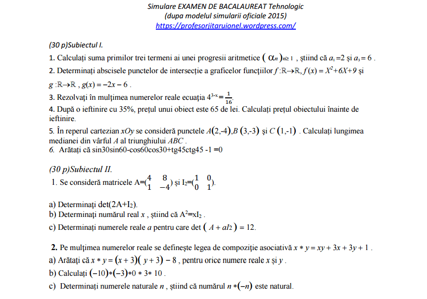 bac m tehnologic 2015