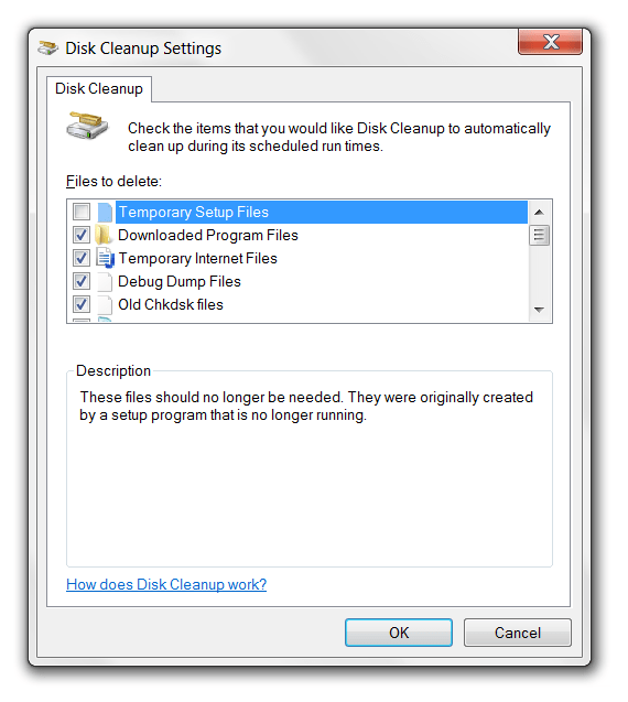 How to configure automatic Disk Cleanup in Windows 7