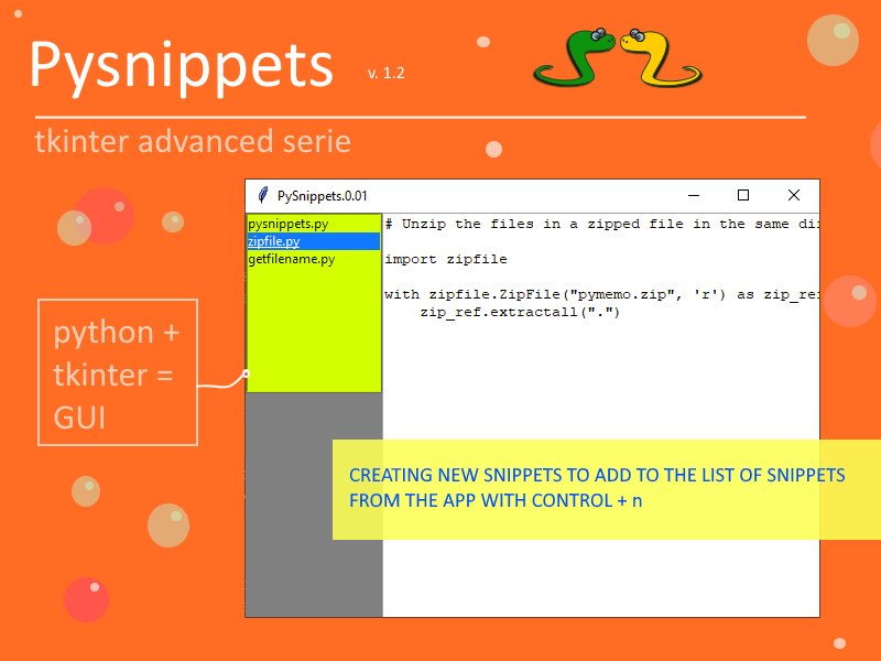 Tkinter avanced: Pysnippets 1.2 - creating new files | python programming