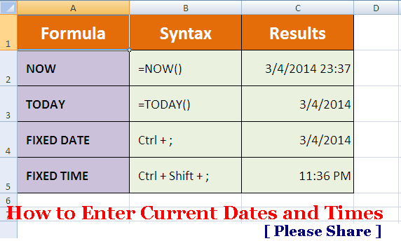 How to enter Current Dates and Times in Excel – QuadExcel.com