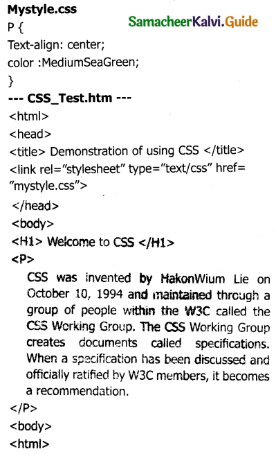 Samacheer Kalvi 11th Computer Applications Guide Chapter 13 Css Cascading Style Sheets