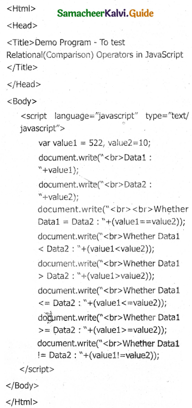Samacheer Kalvi 11th Computer Applications Guide Chapter 14 Introduction to Javascript ...