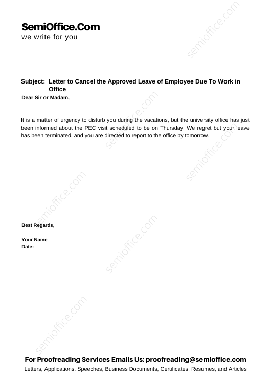 Letter To Cancel The Approved Leave Of Employee Due To Work In Office letter-to-cancel-the-approved-leave-of-employee-due-to-work-in-office
