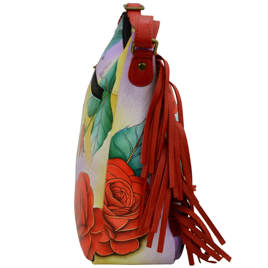 Anuschka Leather Medium Crossbody Handbag Anna Art Romantic Rose
