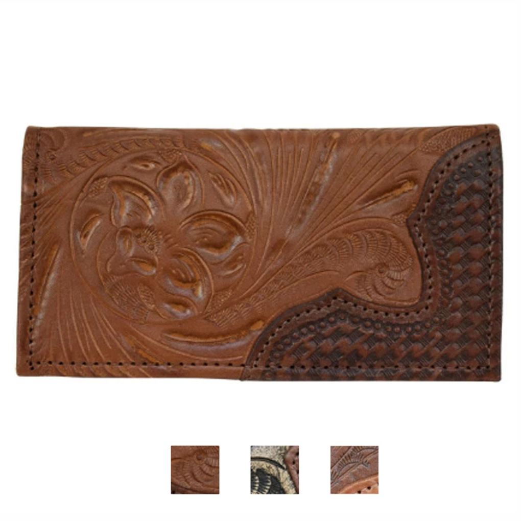 American West Men’s Bi Fold Hand Tooled Leather Rodeo Wallet