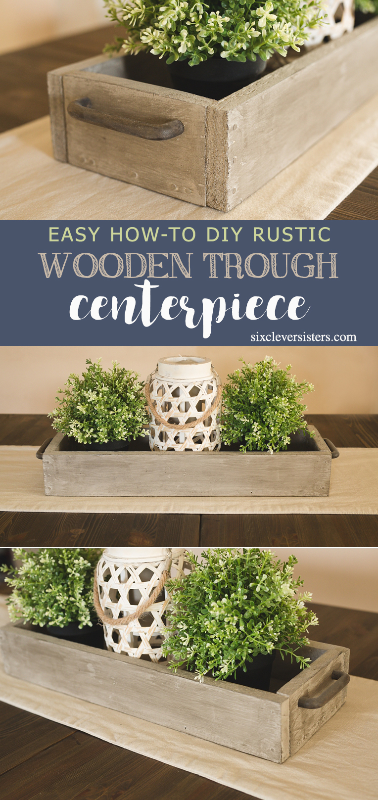 DIY Rustic Wooden Trough Centerpiece - Six Clever Sisters