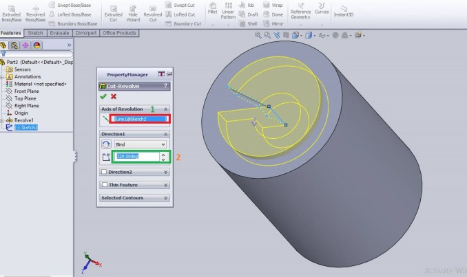 How To Use Solidworks Revolved Cut Feature Tutorial For Beginners