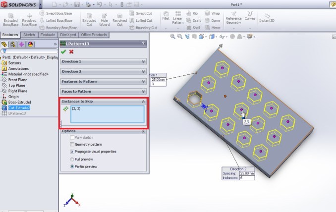 How To Use Solidworks Linear Pattern Features Tool Tutorials