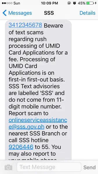 SSS Updates thru Text Messages