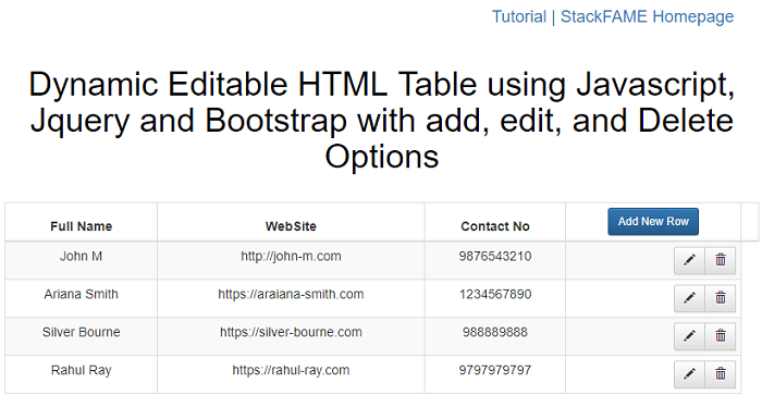 Editable Html Table Using Javascriptjquery With Add Edit Delete Rows