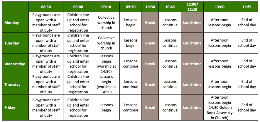 School Week Timetable – St Anne's Church of England Primary School in ...