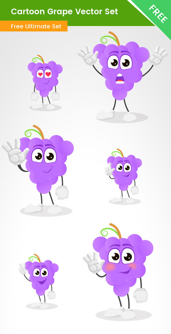 Cartoon Grape Vector Set - Vector Characters