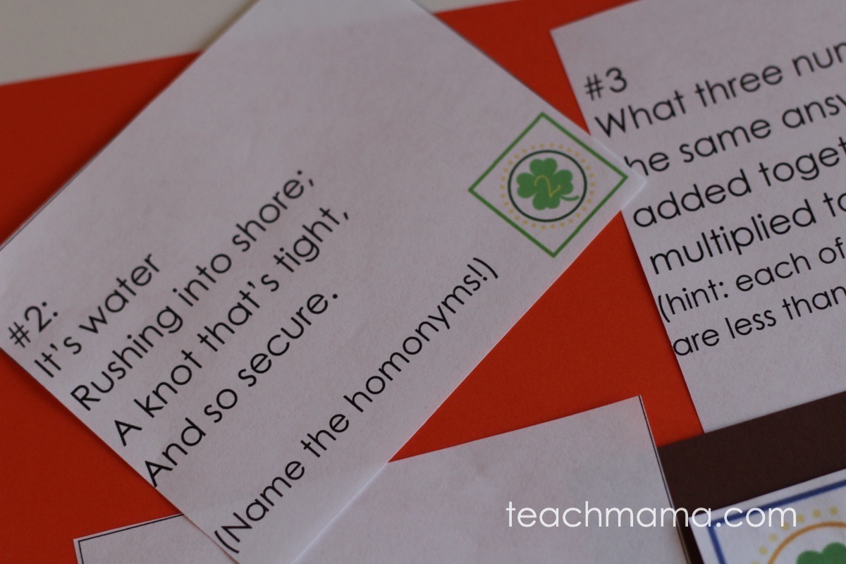 st. patrick's day BRAIN TEASER scavenger hunt - Teach Mama