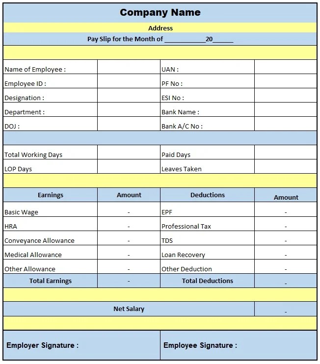 Download Salary Slip Format | Pay Slip Format Excel