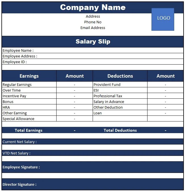 Salary slip format in excel with formula - lordhire