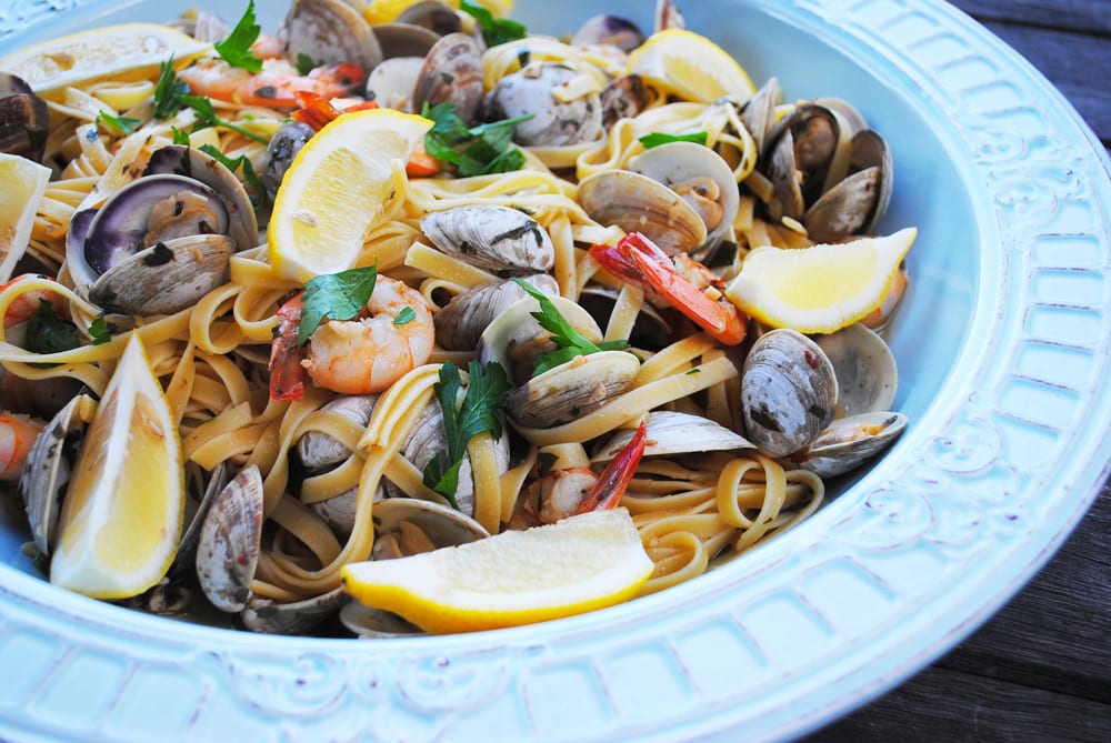 Shrimp & Clam Fettuccine with White Wine Sauce - The Anchored Kitchen
