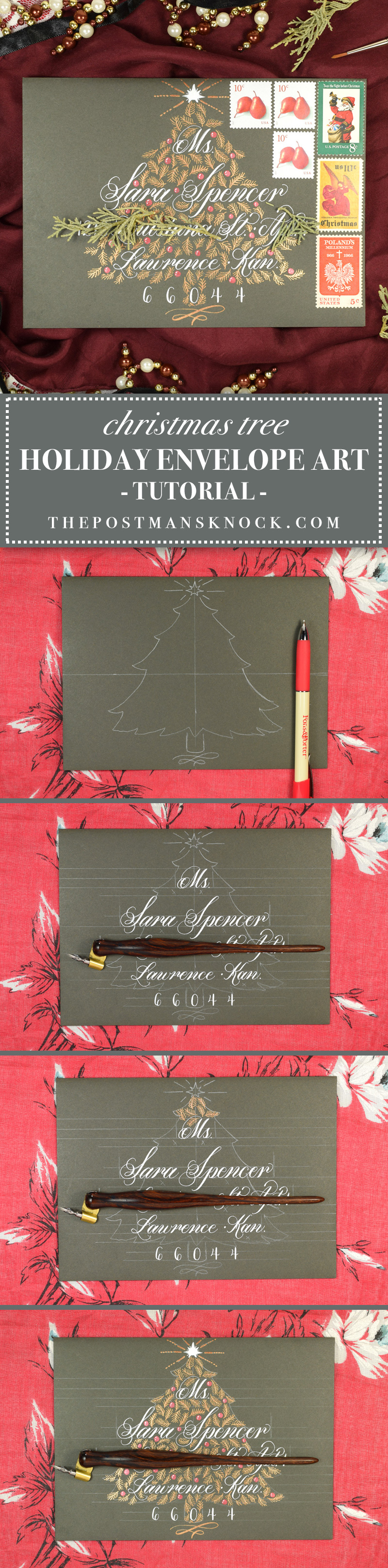 Christmas Tree Holiday Envelope Art Tutorial | The Postman's Knock