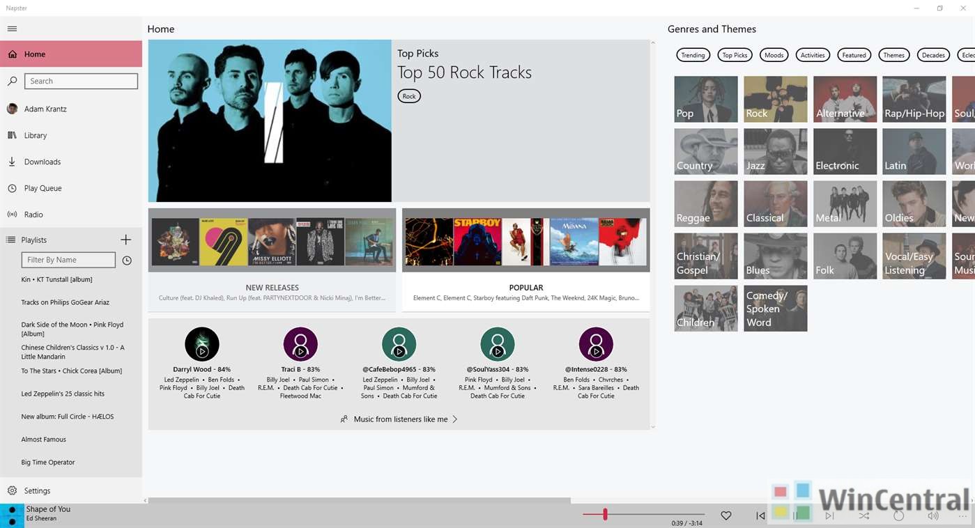 Napster updated as a UWP app for Windows 10 with new design