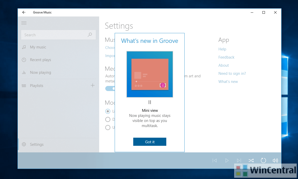 Groove Music on Windows 10 CU is Getting The New Mini-View (Player)