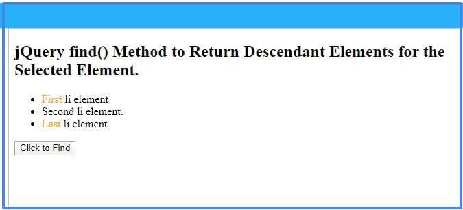 jQuery find() Method: Find All Descendant Elements
