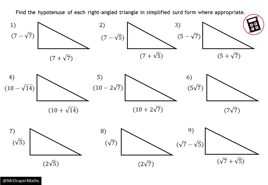Finding Hypotenuses With Surds – Variation Theory