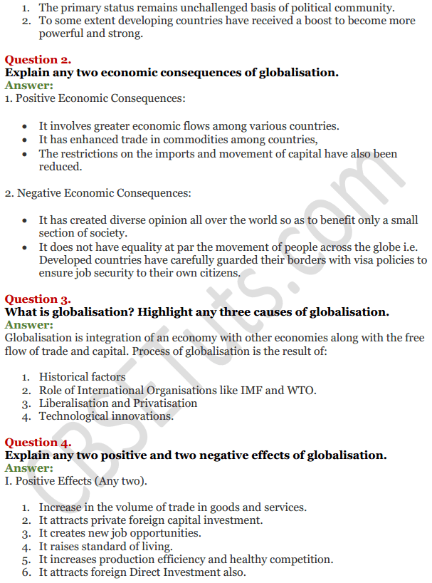 NCERT Solutions for Class 12 Political Science Chapter 9 Globalisation ...