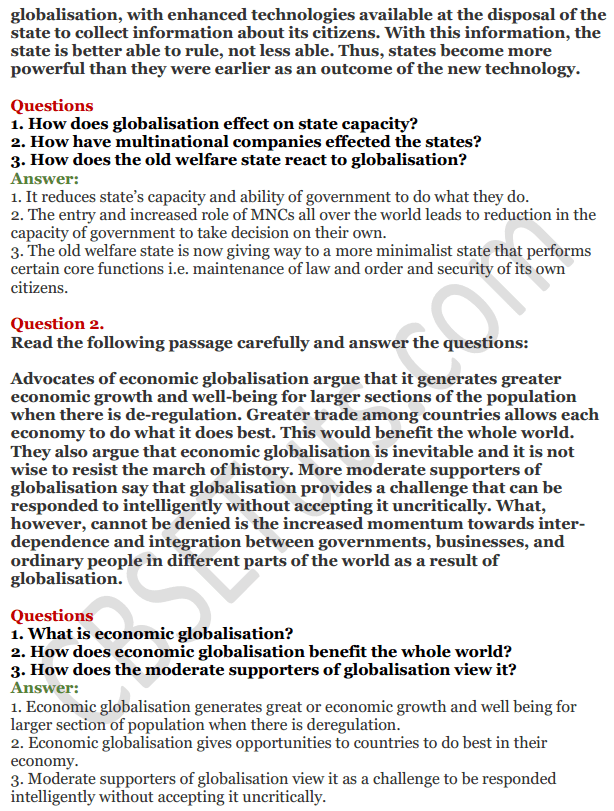 NCERT Solutions for Class 12 Political Science Chapter 9 Globalisation ...