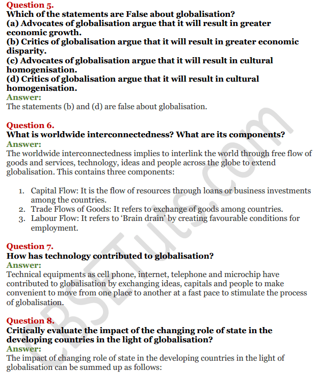 NCERT Solutions for Class 12 Political Science Chapter 9 Globalisation ...