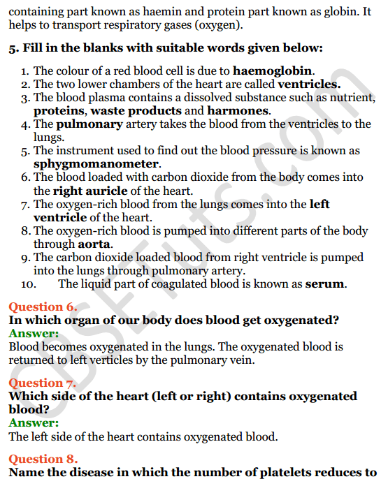Selina Concise Biology Class 6 ICSE Solutions Chapter 6 The Circulatory System - CBSE Tuts