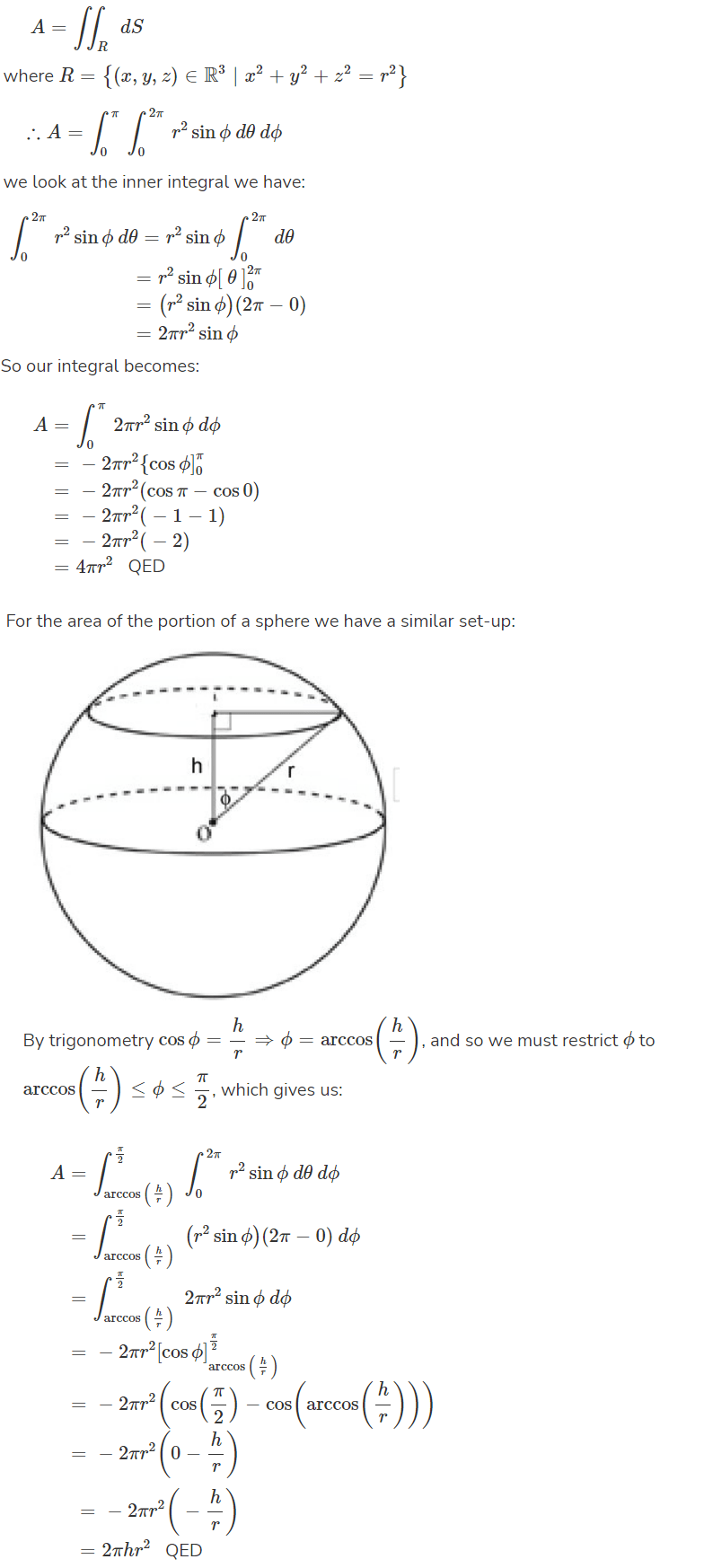 Show that the formula for the surface area of a sphere with radius ...
