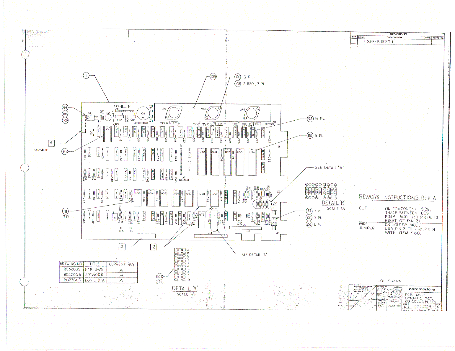 80 Column Commodore PET Main Printed Circuit Board Parts List ...
