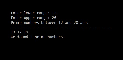 C Program To Find Prime Numbers And Total Prime Numbers In Given Range Programming