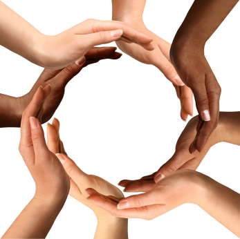 Multicultural hands in circle - Development Counts
