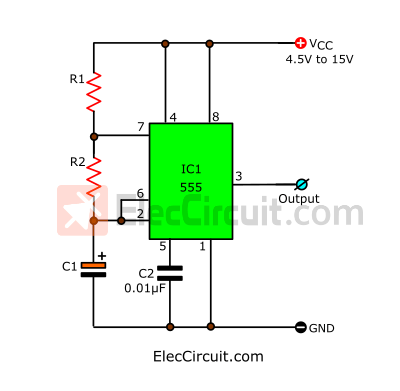 Square Wave Generator Circuit Using 555