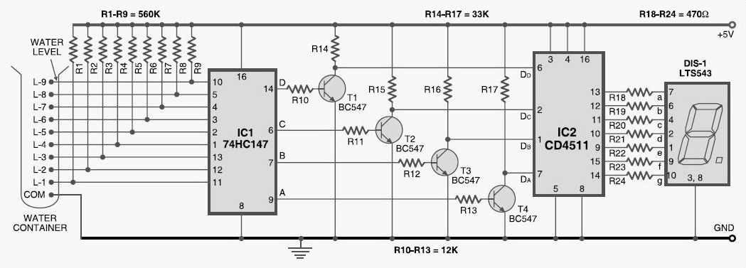 Water Level Indicator Circuit Diagram Using Bc547