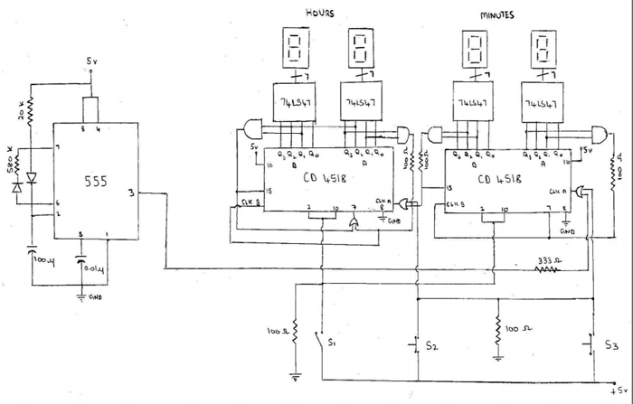 Digital Clock Using 555 Timer Schematic - Circuit Diagram