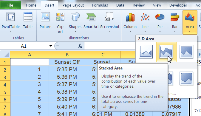 Excel Stacked Area Time Chart - Friday Challenge Answer - Excel ...