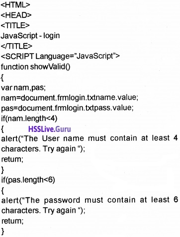 Plus Two Computer Application Chapter Wise Questions and Answers Chapter 6 Client-Side Scripting ...