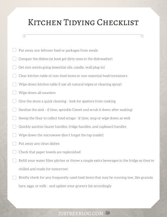 Kitchen Tidying Checklist (Free Printable!) – Just Bee