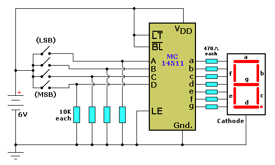 Bcd To 7 Segment Display Using Ic 7447 Circuit Diagram